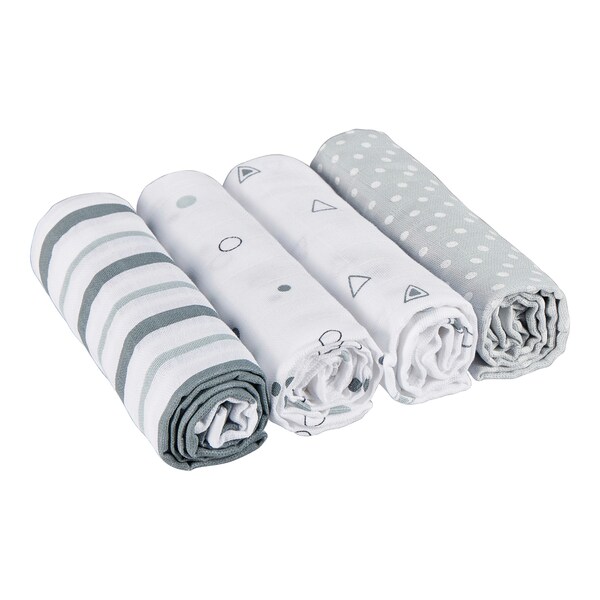 Bornino - Lieblinge - 4er-Pack Mullwindeln 80x80 cm - grau/weiß