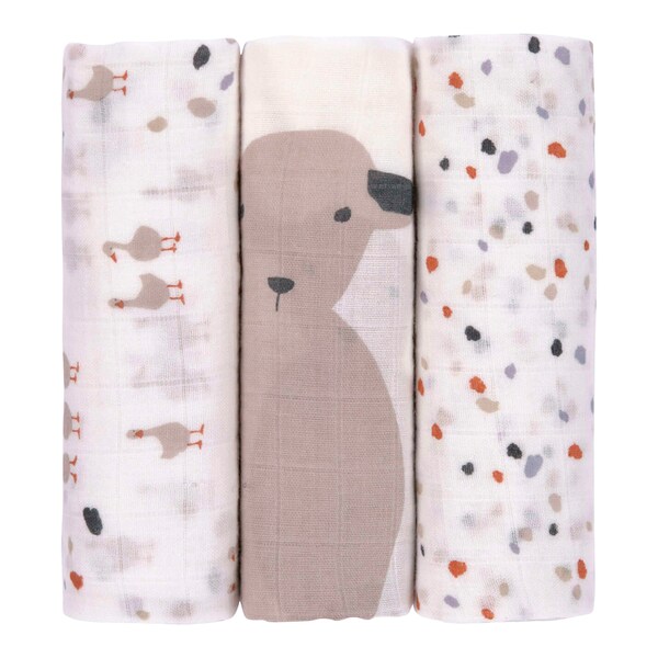 Lässig - 3er-Pack Mullwindeln 80x80 cm Heavenly Soft Tiny Farmer - Flecken