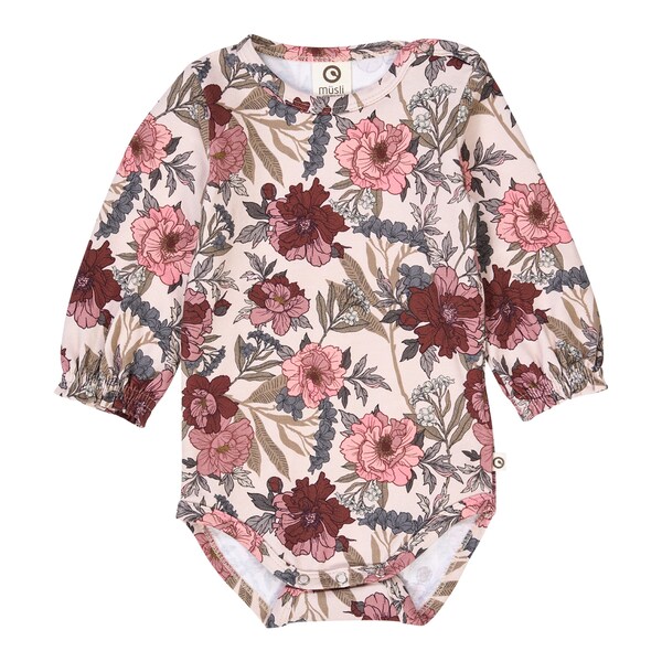Müsli - Body langarm Blumen - natur/bunt