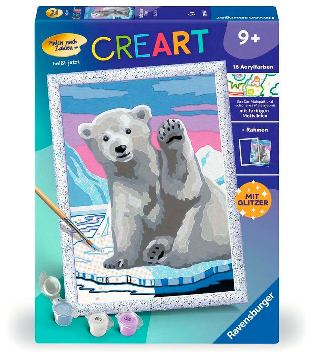 Ravensburger - CreArt, Malen nach Zahlen Kinder - Hallo, kleiner Eisbär!