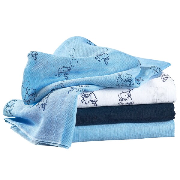 Bornino - Lieblinge - 4er-Pack Mullwindeln 80x80 cm - weiß/marine/hellblau
