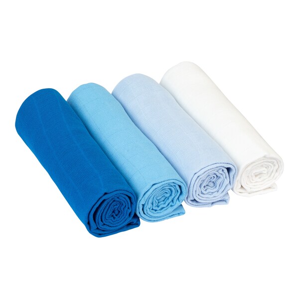 Bornino - Lieblinge - 4er-Pack Mullwindeln 80x80 cm - blau
