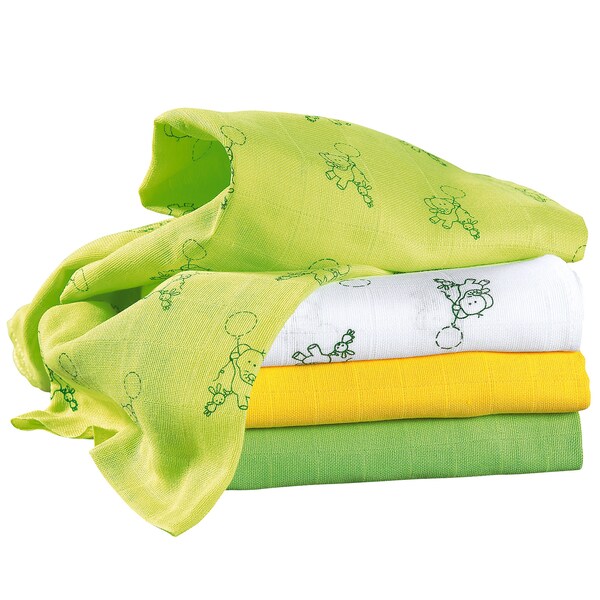 Bornino - Lieblinge - 4er-Pack Mullwindeln 80x80 cm - weiß/gelb/grün