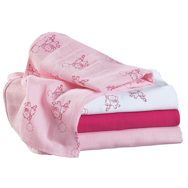 Bornino - Lieblinge - 4er-Pack Mullwindeln 80x80 cm - weiß/rosa/pink