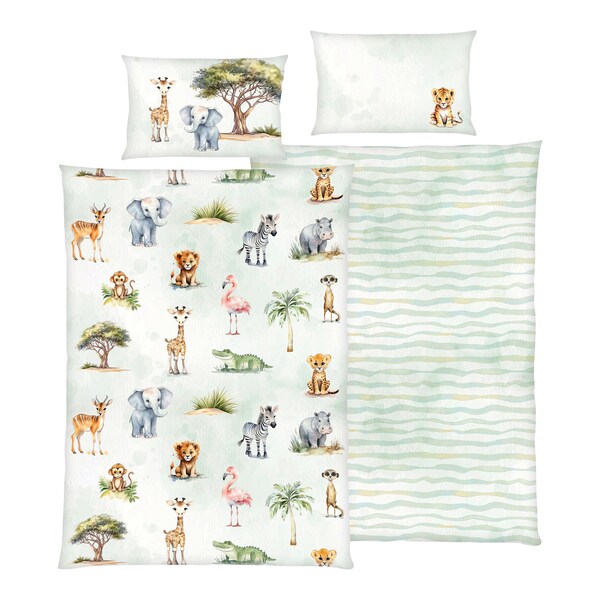 Baby Best - Renforcé Wende-Bettwäsche Safari 40x60 / 100x135 cm - grün ...