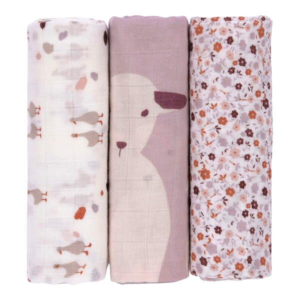 Lässig - 3er-Pack Mullwindeln 80x80 cm Heavenly Soft Tiny Farmer - Blumen