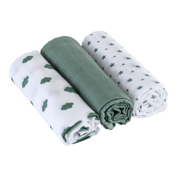 Bornino - Lieblinge - 3er-Pack Mullwindeln Wolken und Sterne 80x80 cm ...
