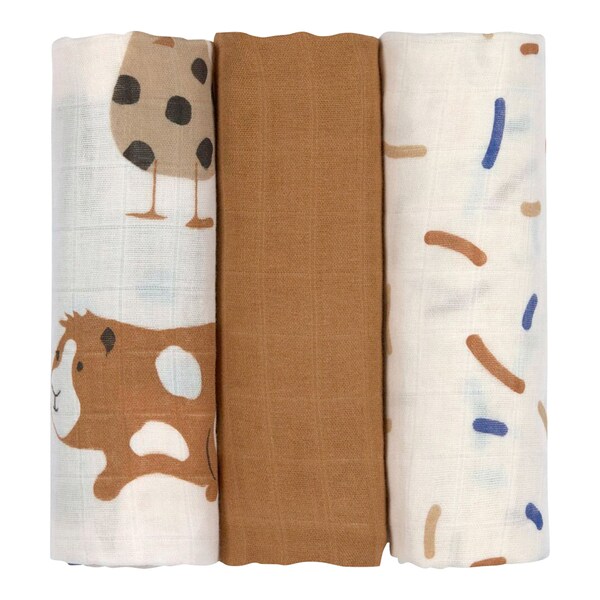 Lässig - 3er-Pack Mullwindeln 80x80 cm - braun / blau