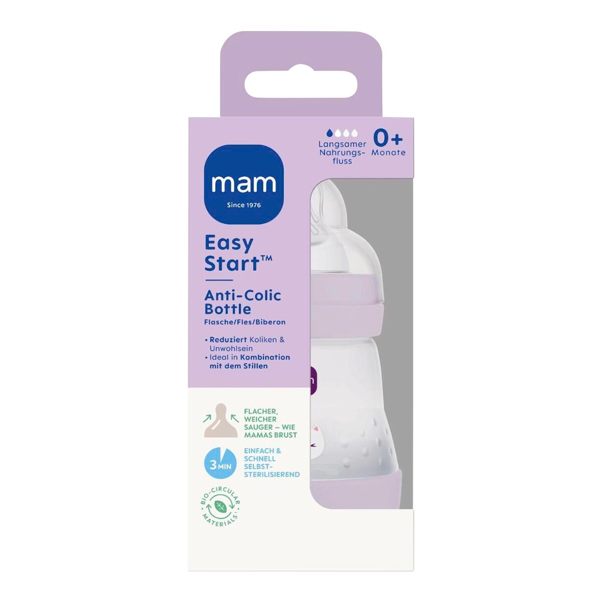 MAM - Babyflasche Easy Start matt, Anti-Kolik, 160 ml, ab 0M - Lila
