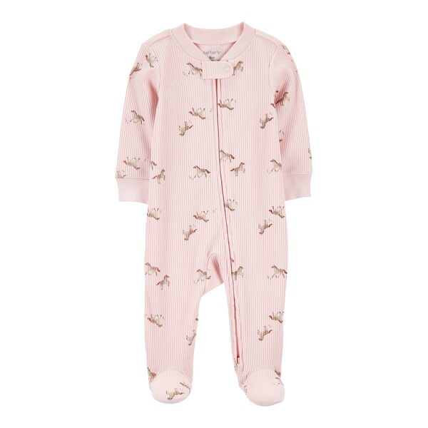 Carter's - Schlafoverall mit Fuß Pferde Rippqualität - rosa/braun